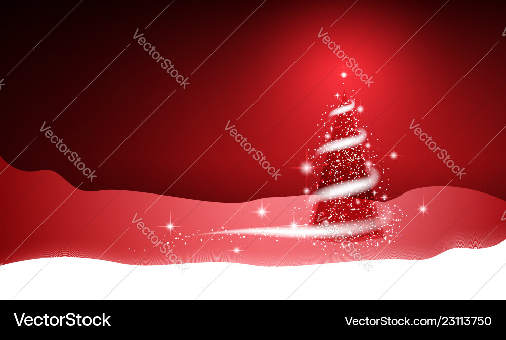 Christmas tree blizzard stars snow sky night red Vector Image