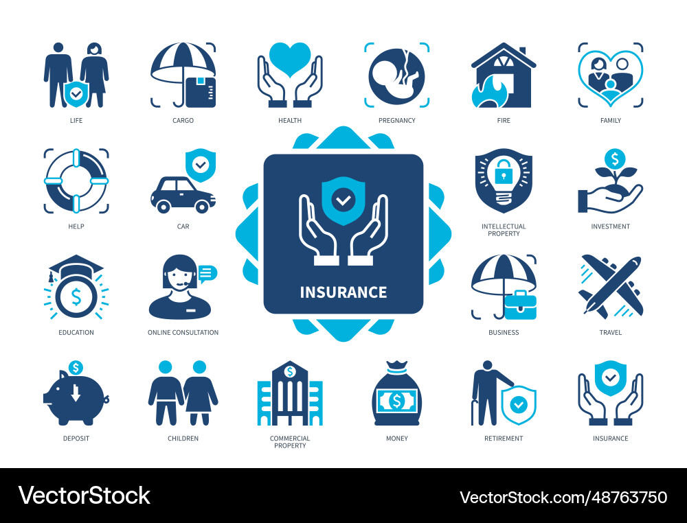 Insurance solid icon set Royalty Free Vector Image