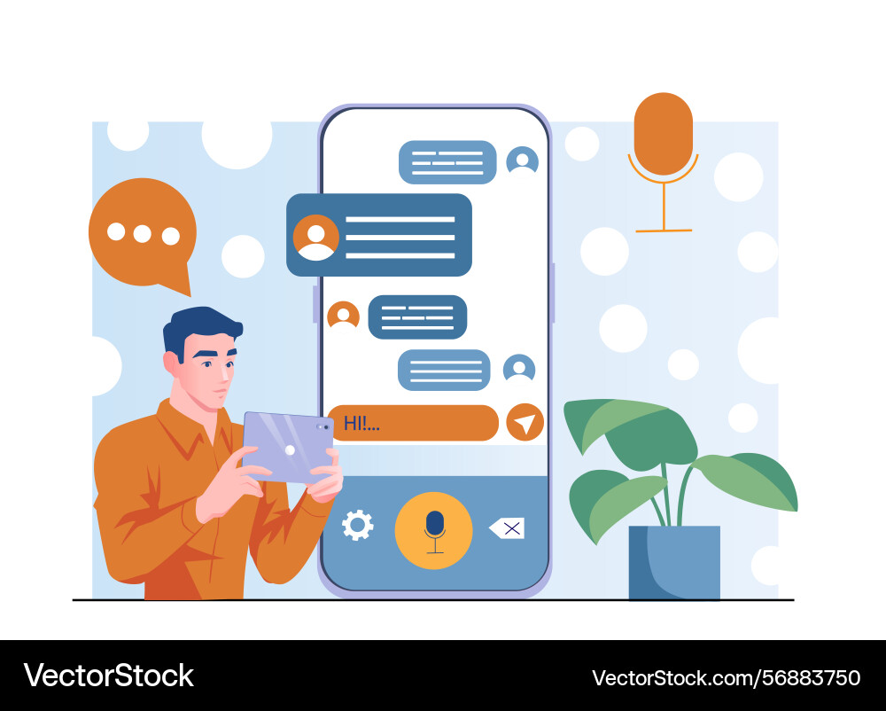 Man with voice input young guy near smartphone Vector Image
