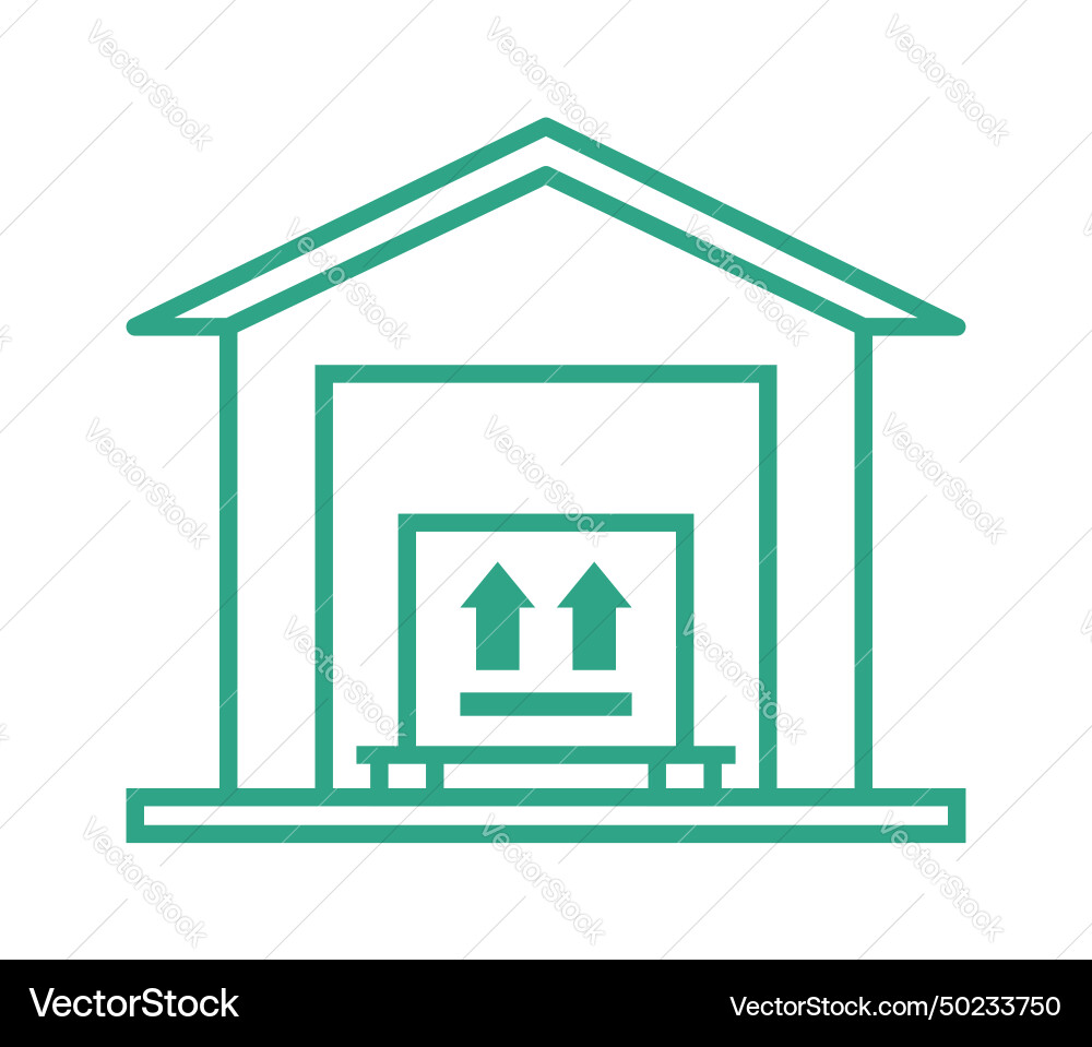 Small warehouse with box on pallet outline icon Vector Image
