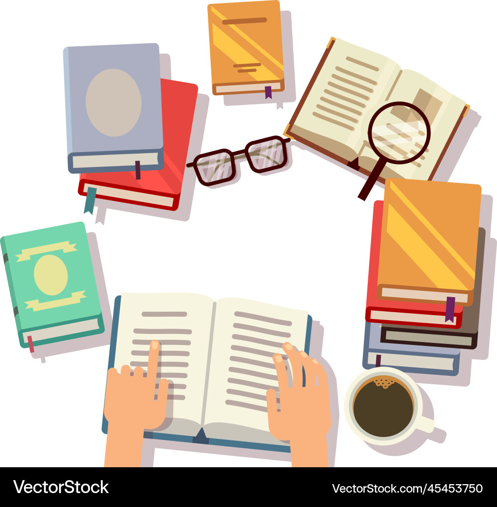 Studying icon books pile reading and research Vector Image