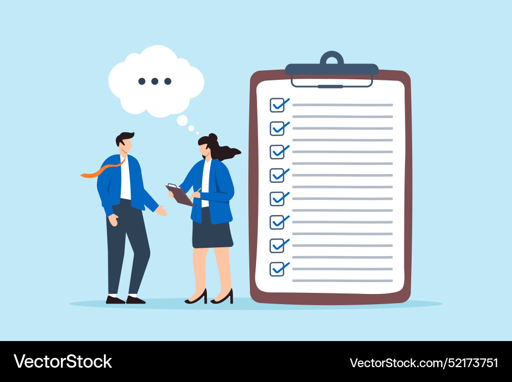 Businesswoman conducting interview with checklist Vector Image