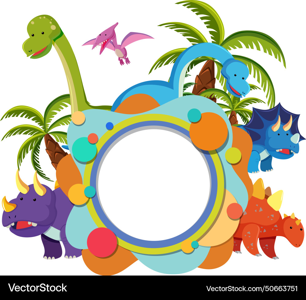 Cartoon dinosaurs around a circular frame Vector Image