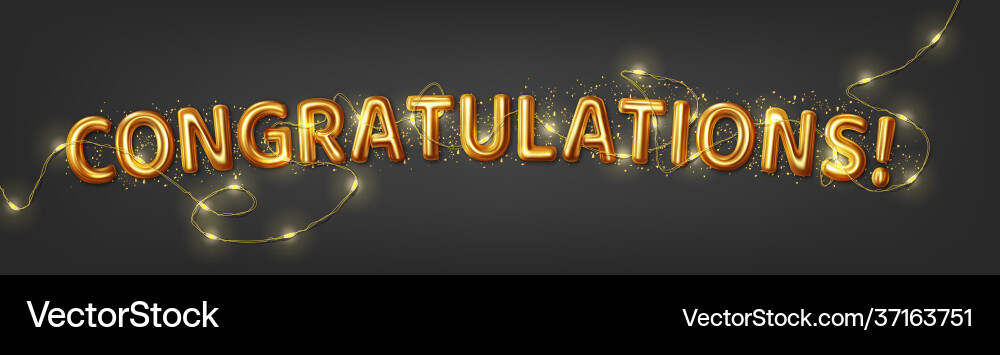 Congratulations banner in gold letters with led Vector Image