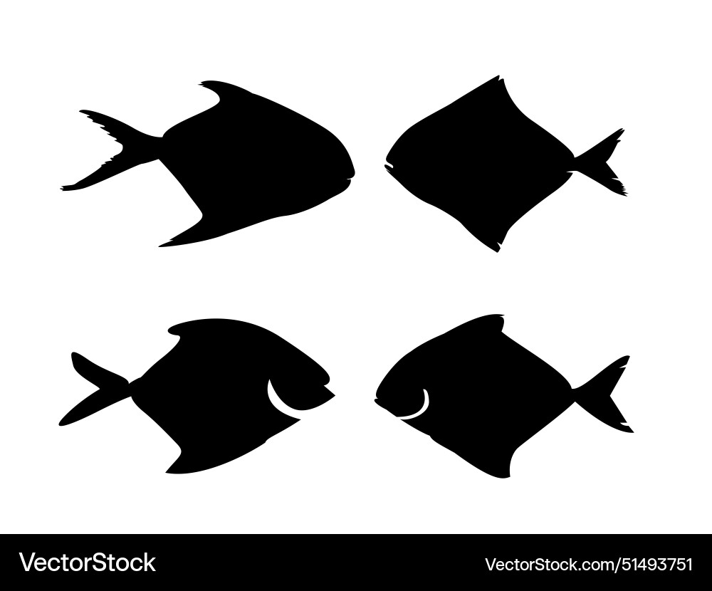 Deep sea pomfret fish black silhouette collection Vector Image