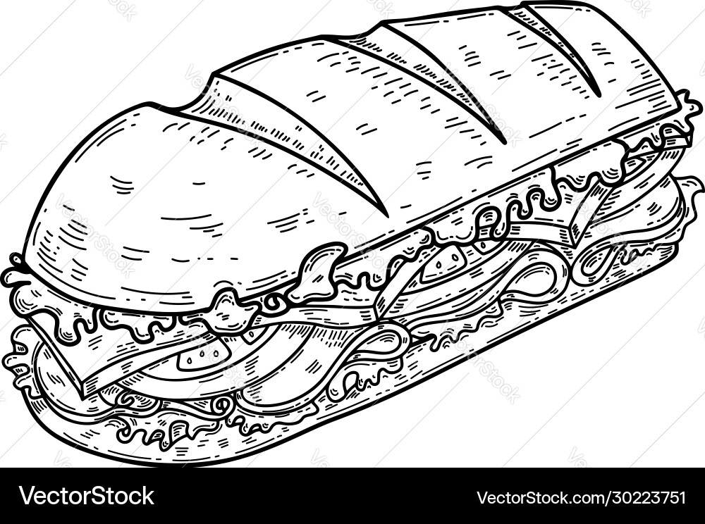 Engraved Submarine Sandwich Royalty Free Vector Image