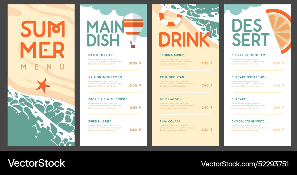 Vintage summer menu design with top view ocean Vector Image