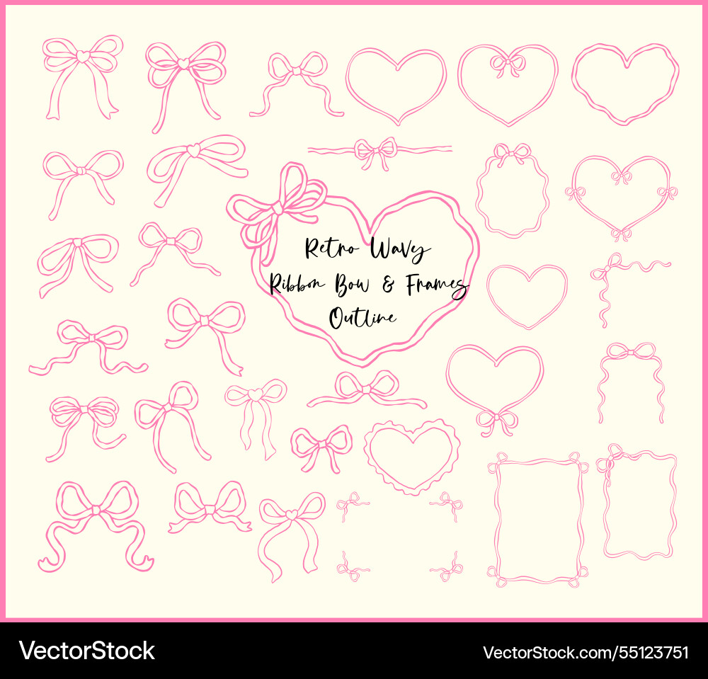 Whimsical pink coquette ribbon bows and frames Vector Image