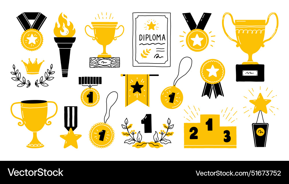 Doodle trophy winner award gold medal Royalty Free Vector