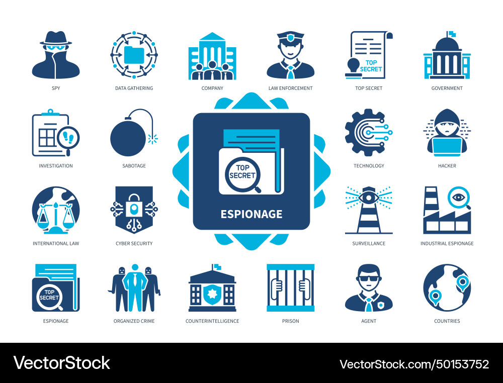 Espionage solid icon set Royalty Free Vector Image