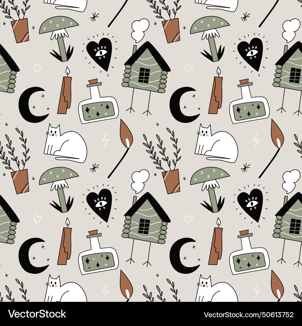 Pattern with magic hand drawn items Royalty Free Vector