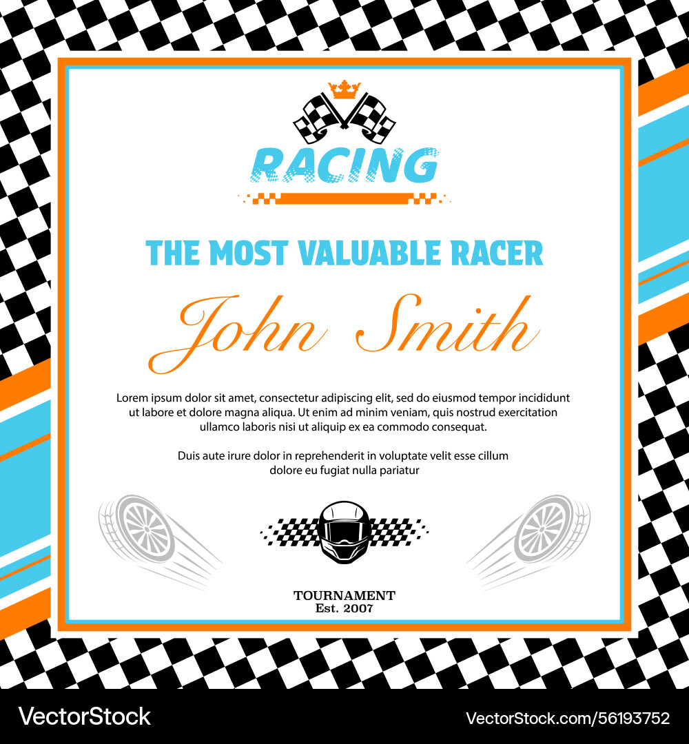 Racing award certificate Royalty Free Vector Image