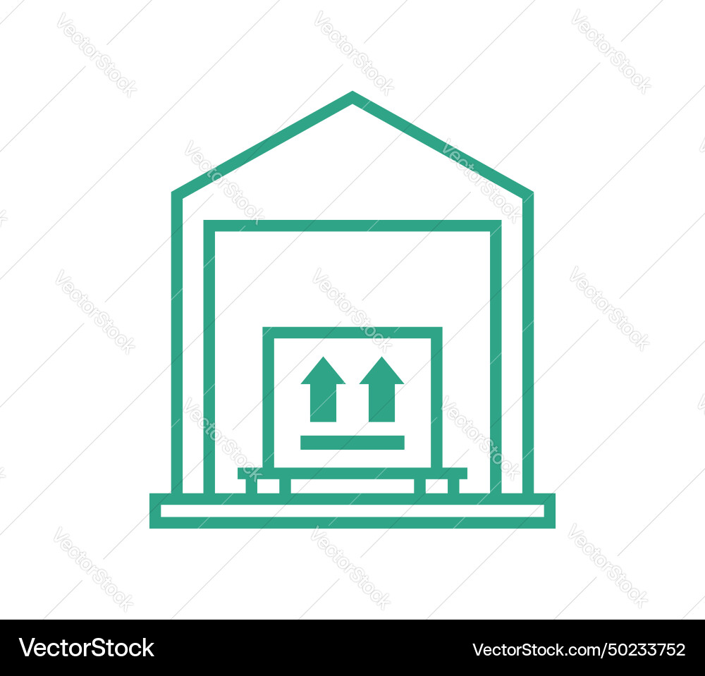 Small warehouse with box on pallet outline icon Vector Image