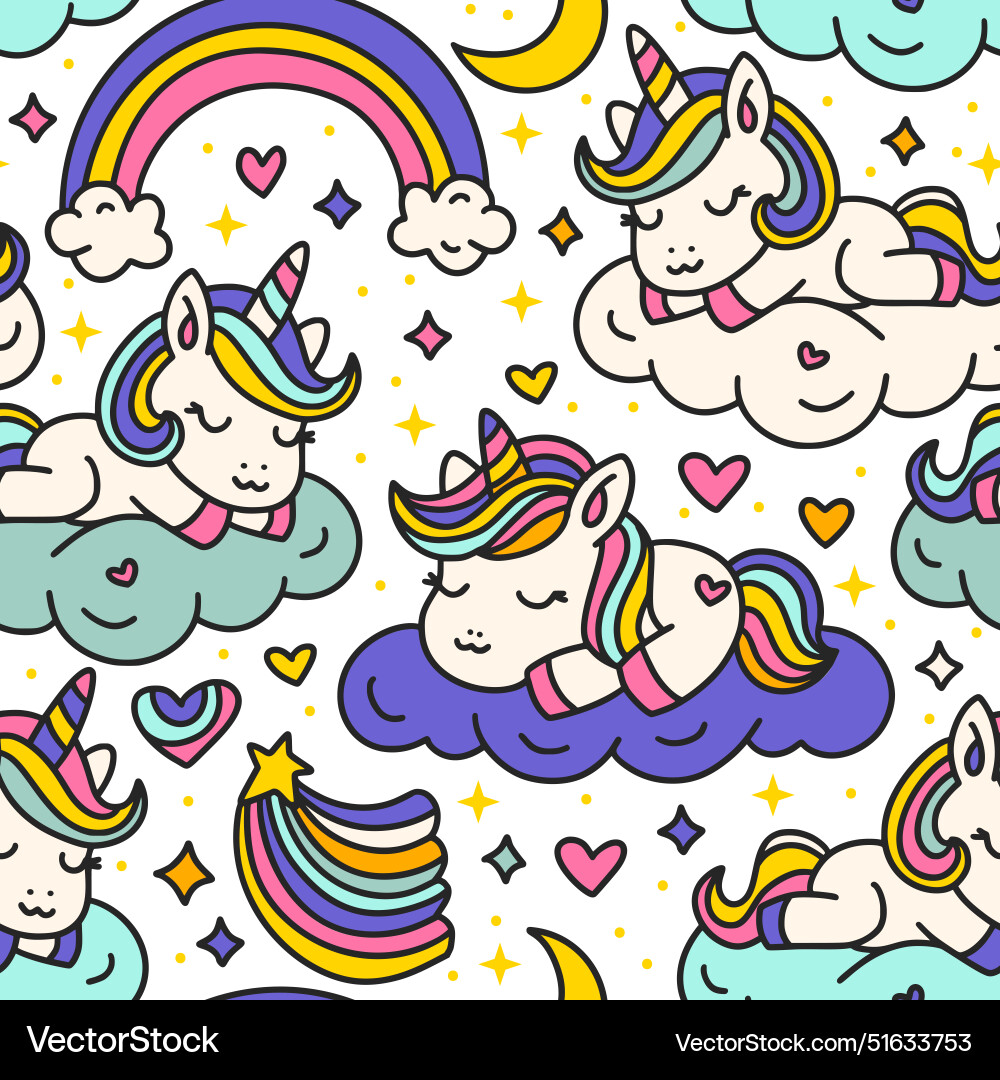 Cute cartoon unicorns seamless pattern unicorn Vector Image