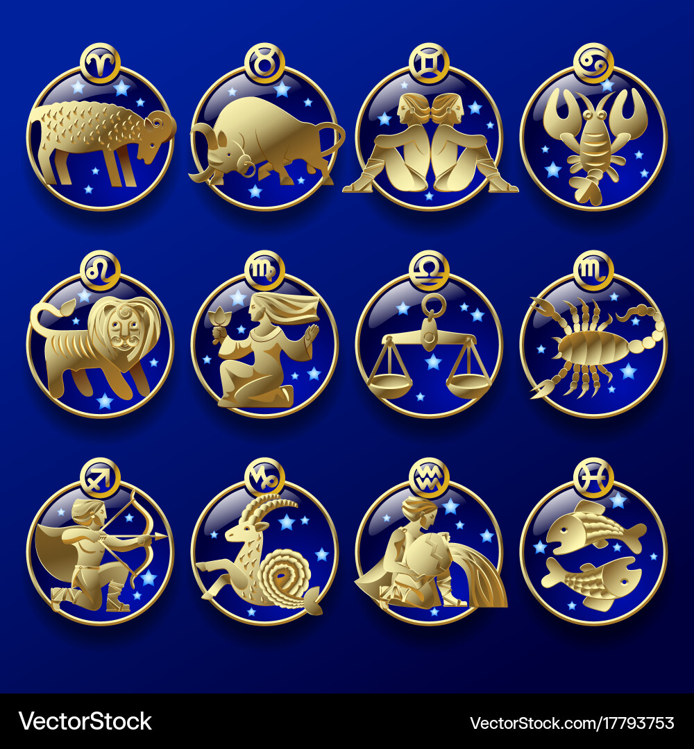 Gold zodiac signs Royalty Free Vector Image - VectorStock