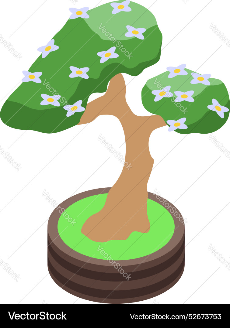 Small blooming bonsai tree is growing in a pot Vector Image