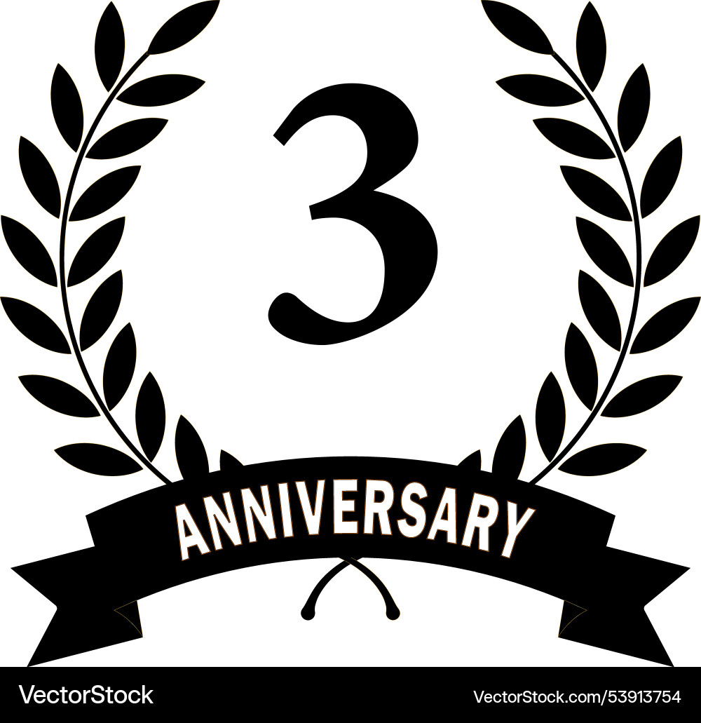3rd years anniversary black leaves rank Royalty Free Vector