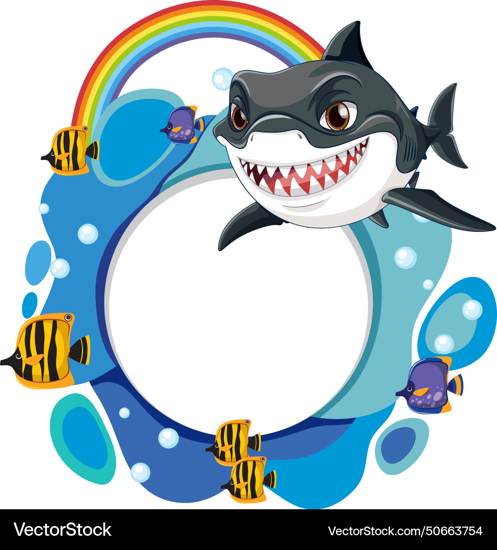 A shark with colorful fish and rainbow Royalty Free Vector