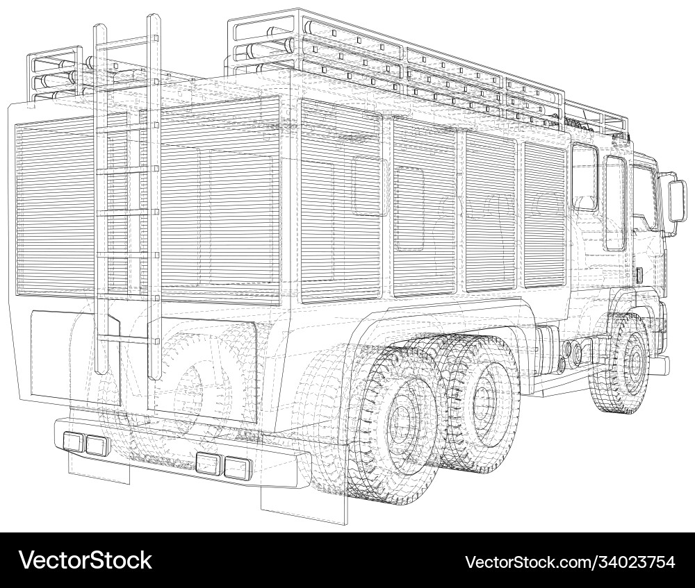 Fire engine truck wire-frame Royalty Free Vector Image