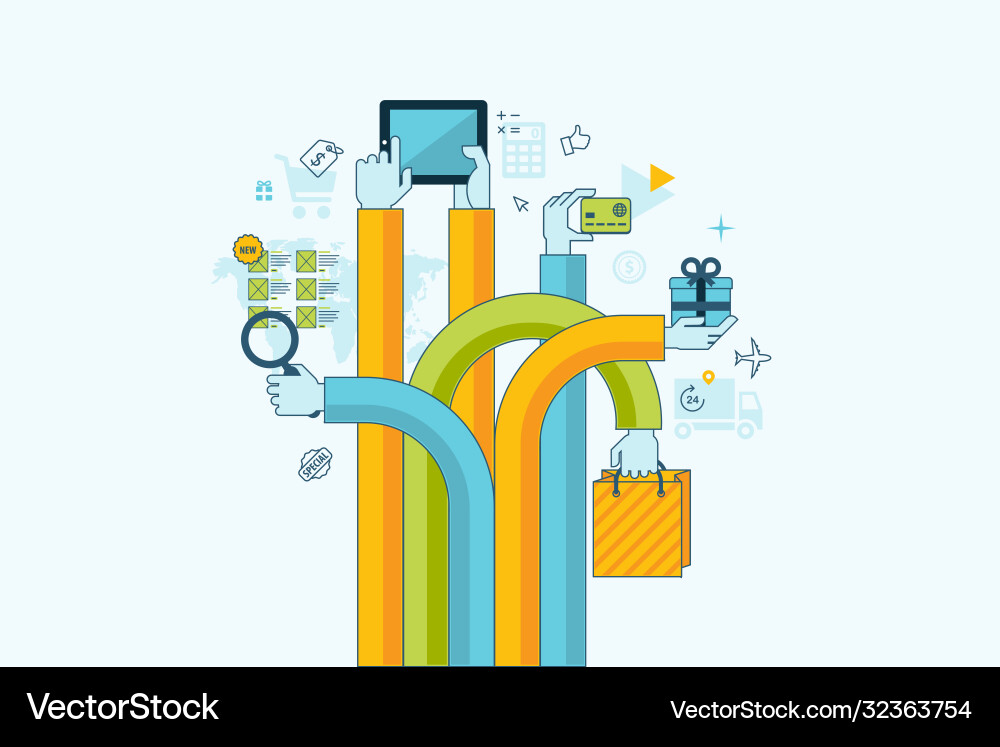 Flat line concept for e-commerce Royalty Free Vector Image