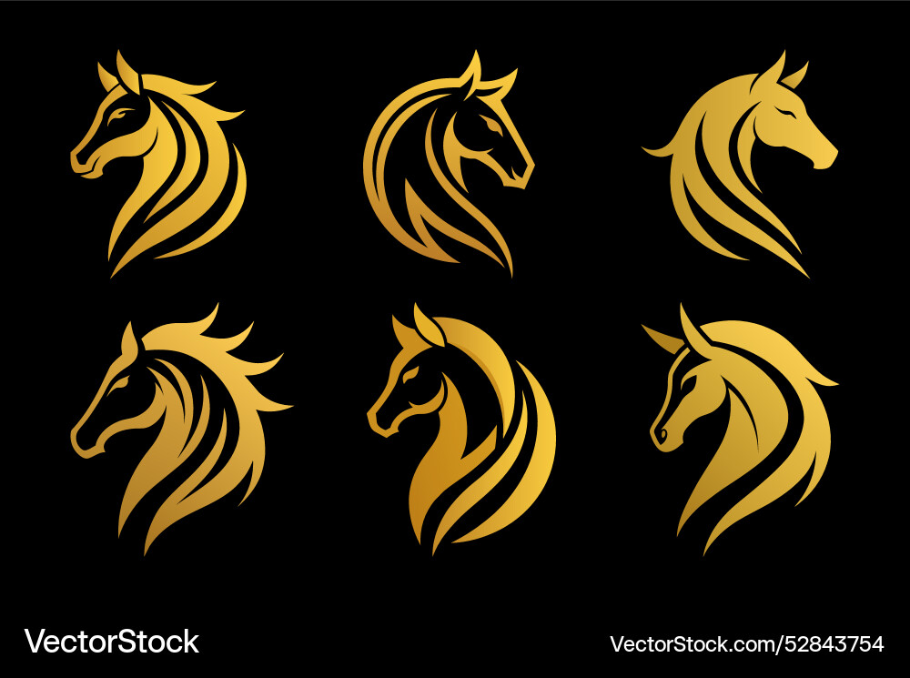 Golden horse head logo Royalty Free Vector Image