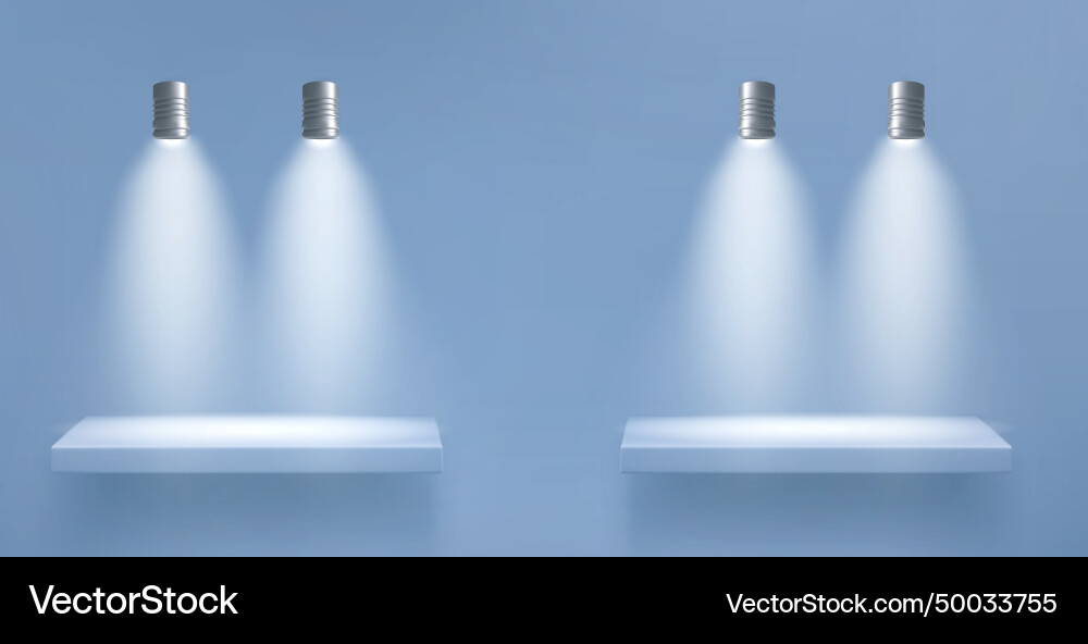 Blue wall with shelves and hanging light lamp Vector Image