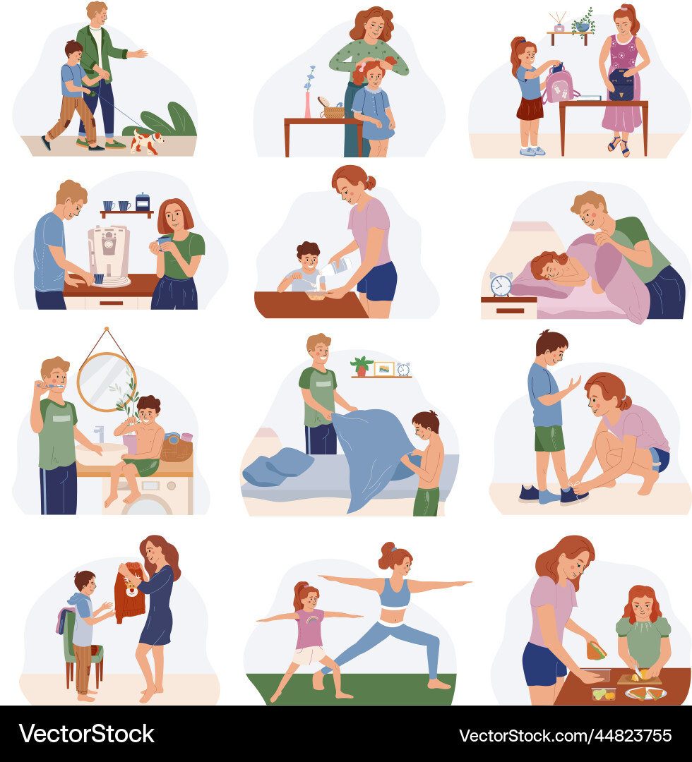 Family morning routine Royalty Free Vector Image