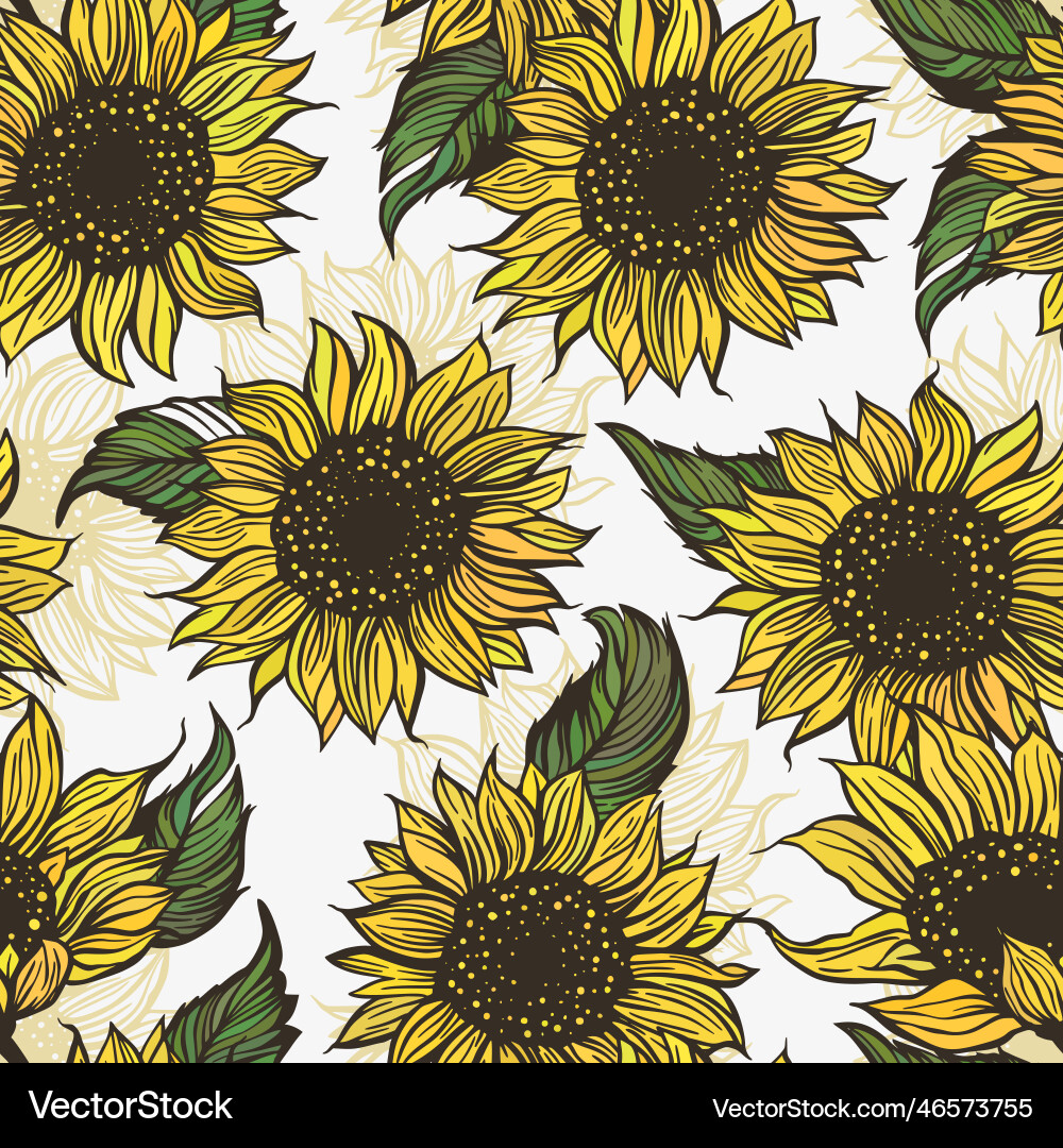 Sunflower doodle seamless pattern nature Vector Image
