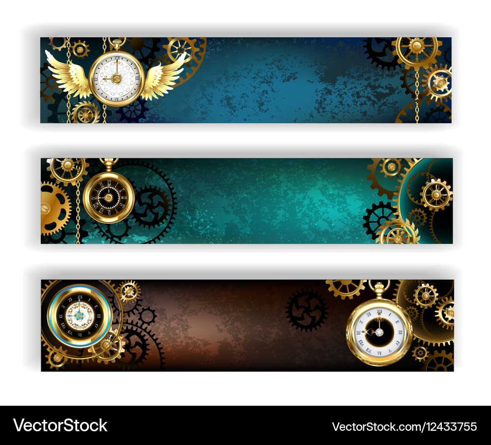 Three banners with clock Royalty Free Vector Image