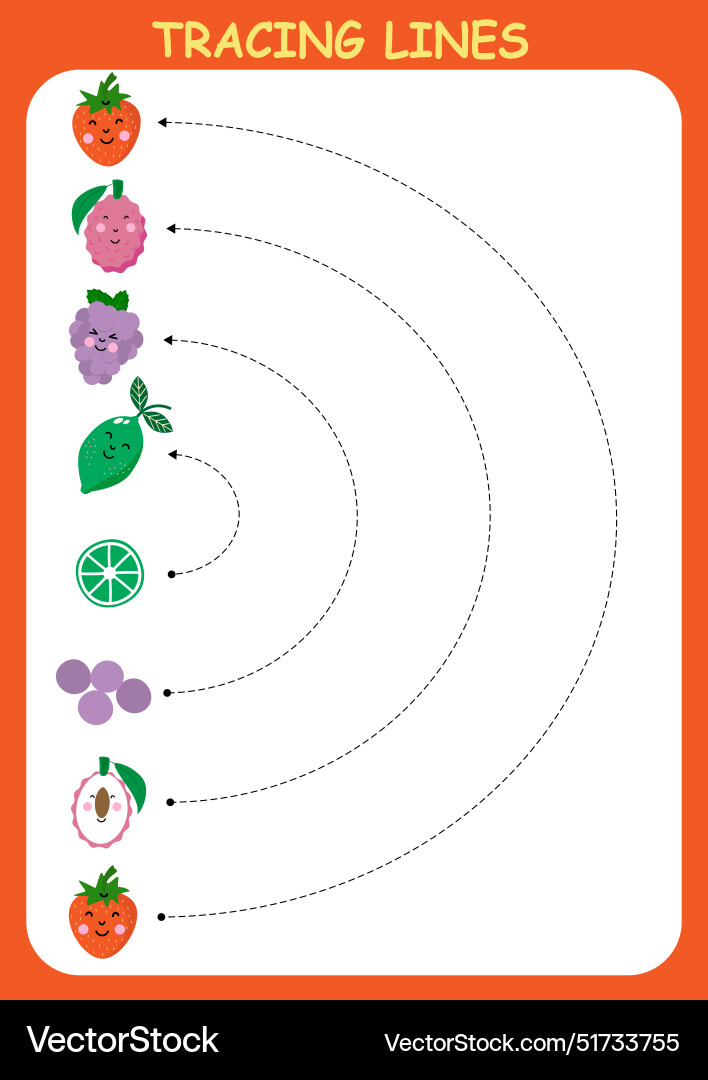 Tracing lines for kids with cartoon fruits Vector Image