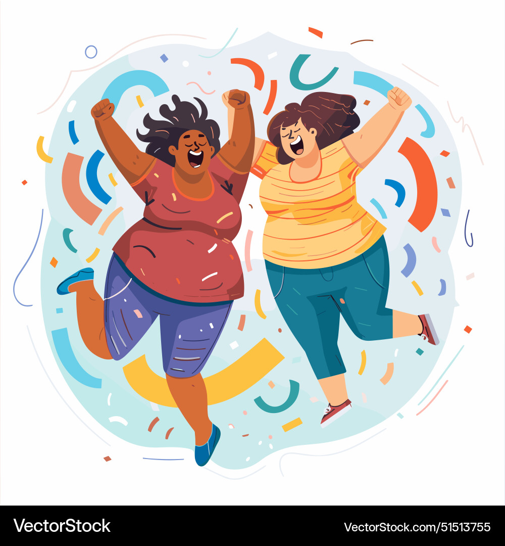 Two women celebrating joyously surrounded Vector Image