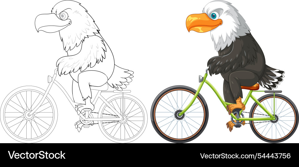 A cartoon eagle riding green bicycle Royalty Free Vector