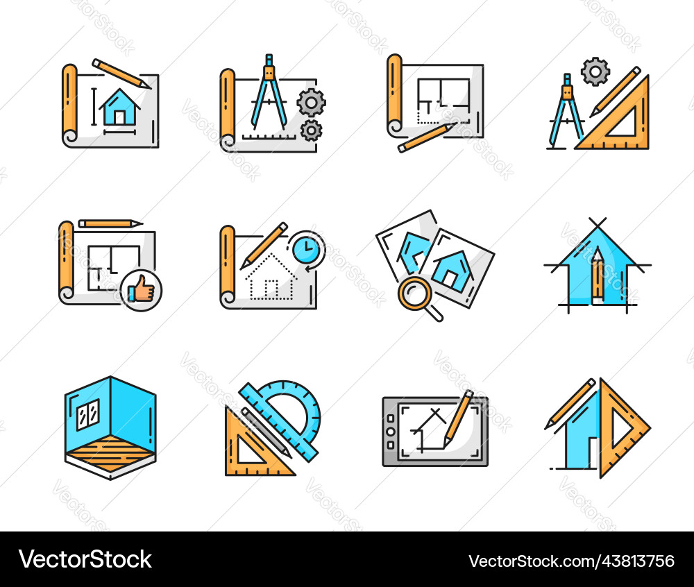 Architect development and interior design icons Vector Image