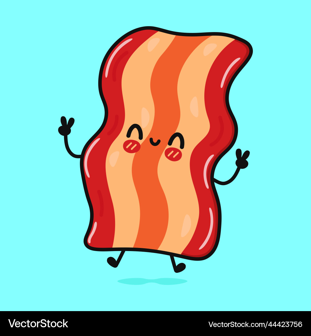 Cute funny jumping bacon hand drawn cartoon Vector Image