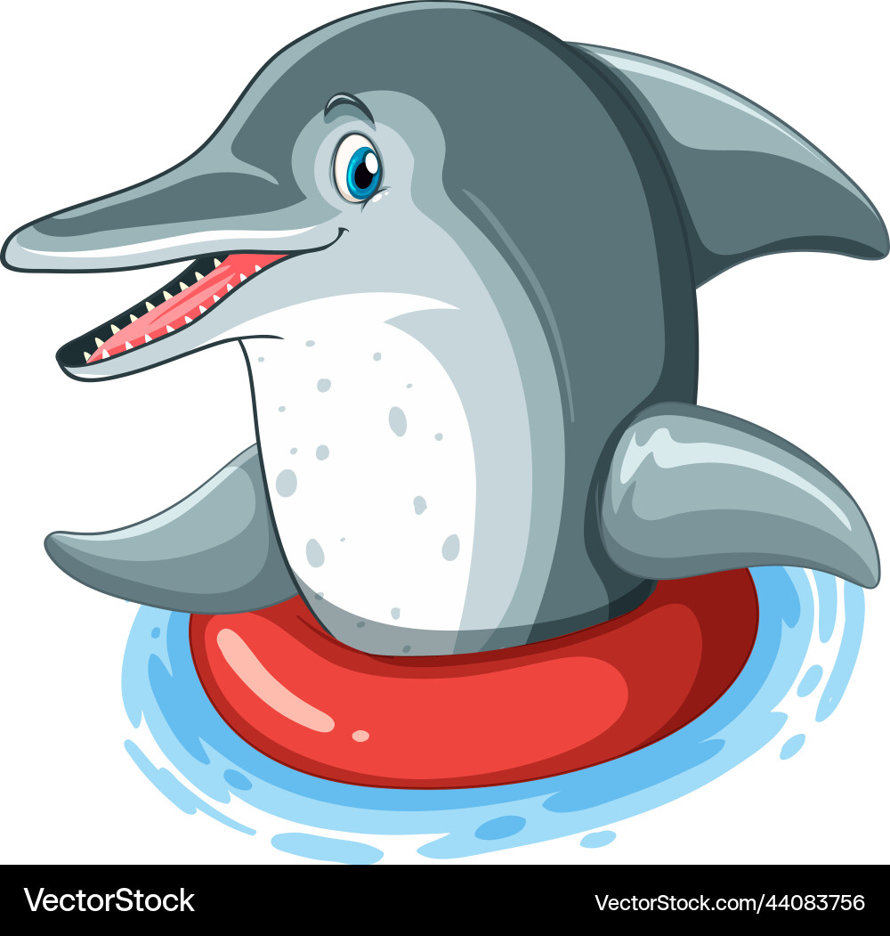 Dolphin cartoon character wearing inflatable ring Vector Image