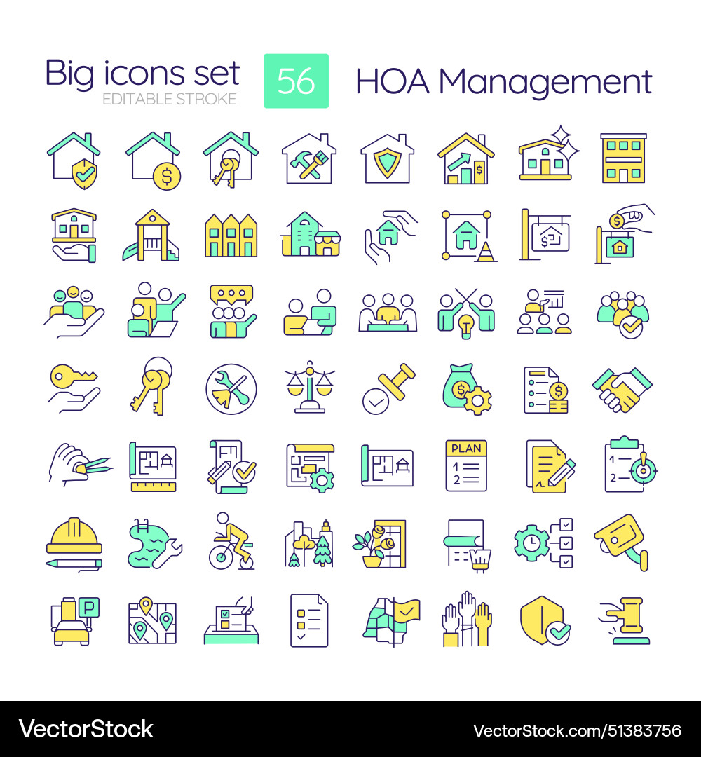Hoa management rgb color icons set Royalty Free Vector Image