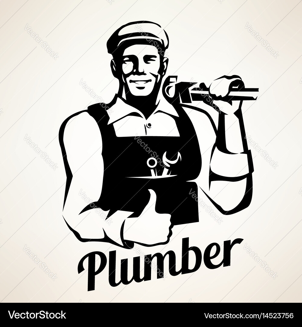 Plumber service portrait retro emblem stylized Vector Image