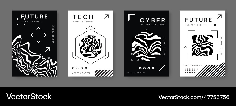 Techno posters cyberpunk liquid art futuristic Vector Image