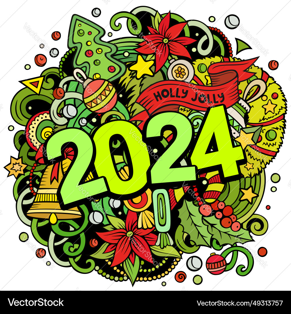 2024 doodles new year objects Royalty Free Vector Image