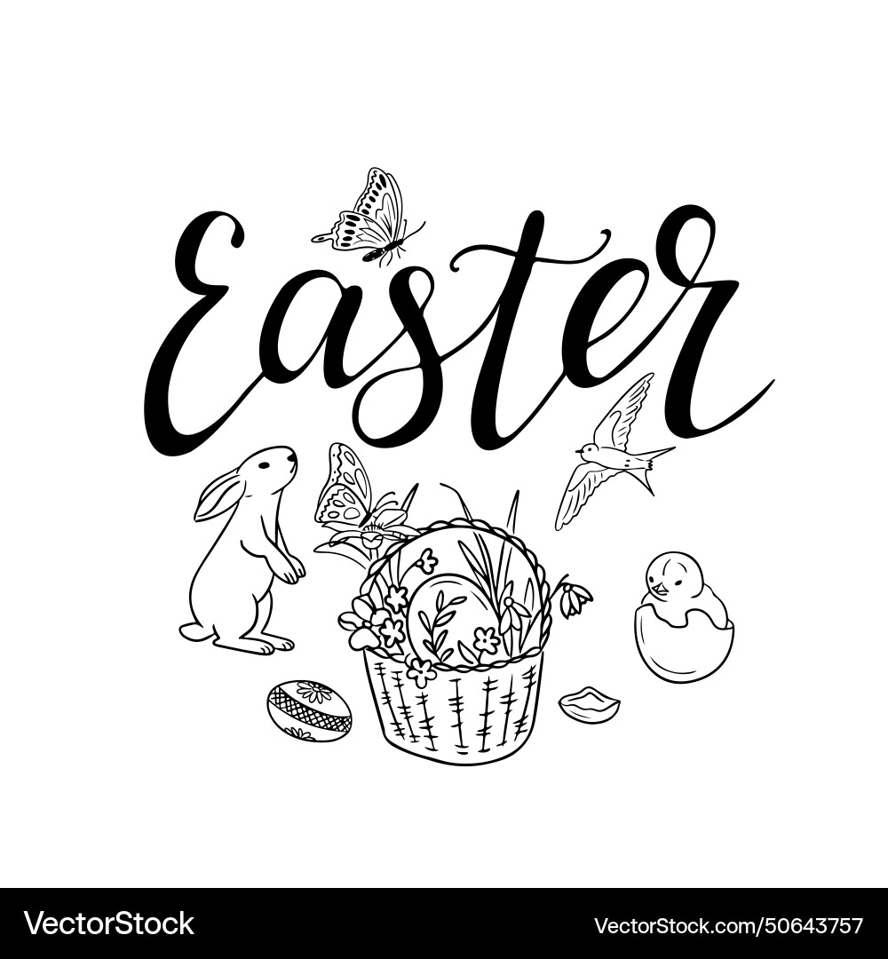 Easter calligraphic with doodles Royalty Free Vector Image