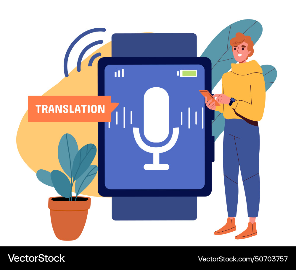 Man with clock translator Royalty Free Vector Image