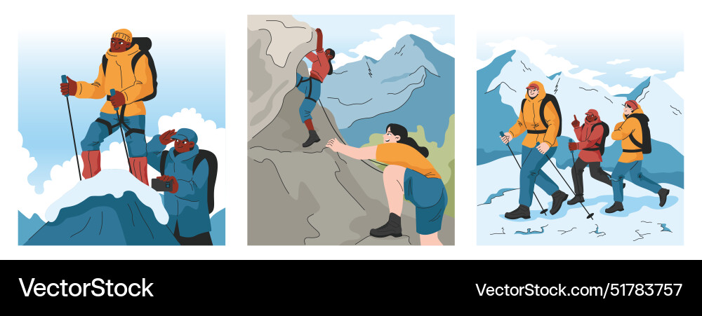 Mountaineering set mountain climbers Royalty Free Vector