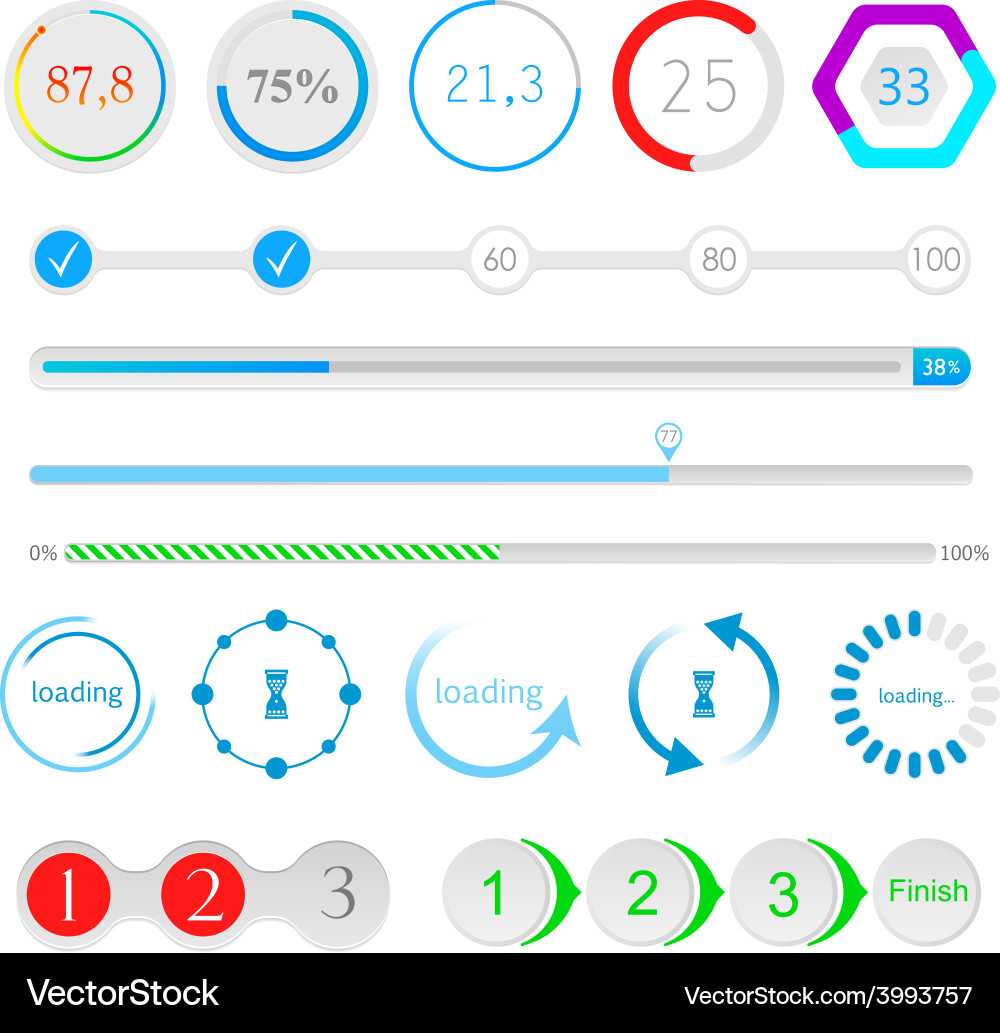 Set of loading bars and preloaders Royalty Free Vector Image