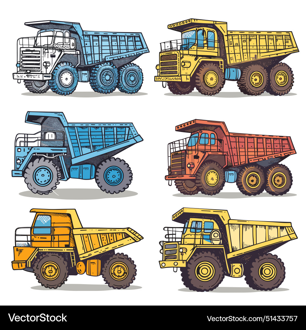 Set six dump trucks various colors Royalty Free Vector Image