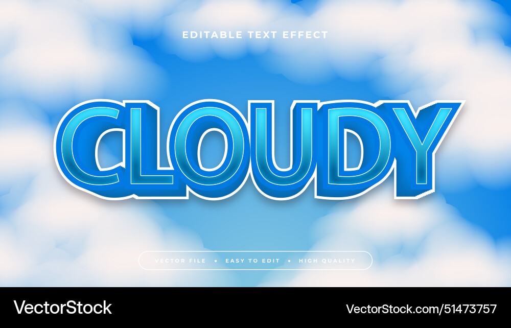 White and blue cloudy 3d editable text effect Vector Image