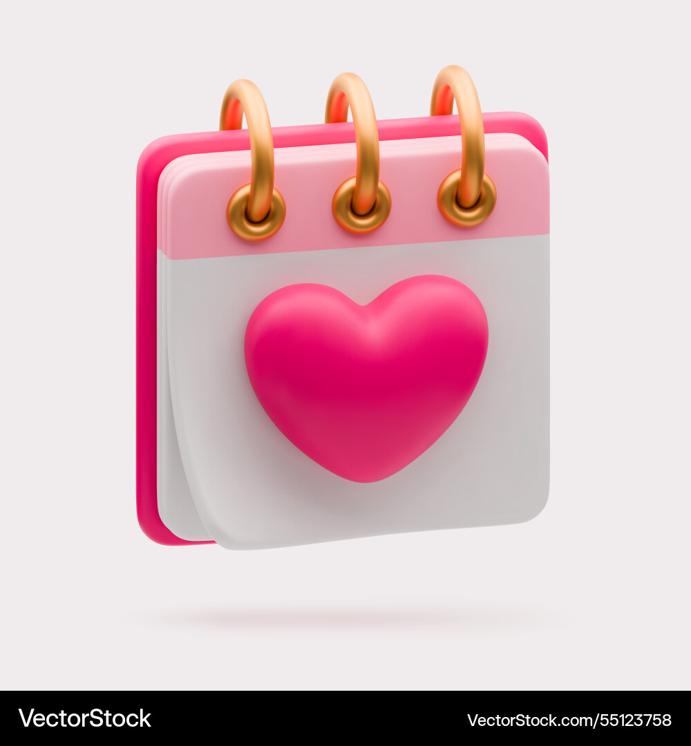 3d romantischer Kalender mit rosa Herz Lizenzfreier Vektor