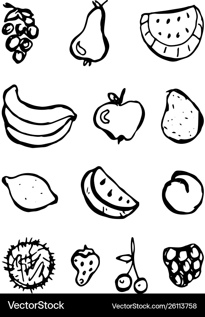 Hand Drawn Fruit Doodle Set Royalty Free Vector Image