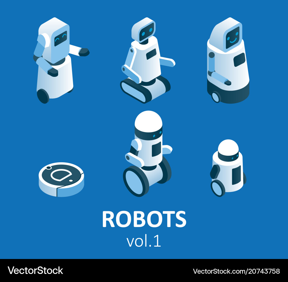 Isometric modern robotics icon set Royalty Free Vector Image