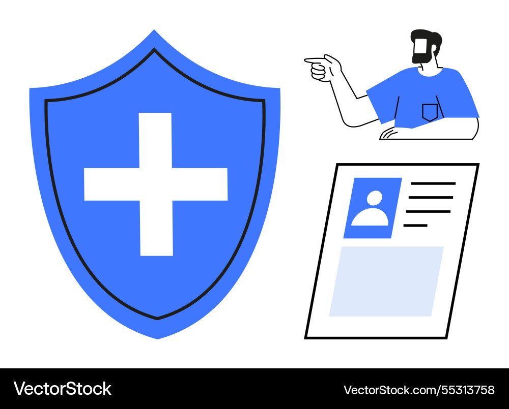 Security and identification shield with plus sign Vector Image