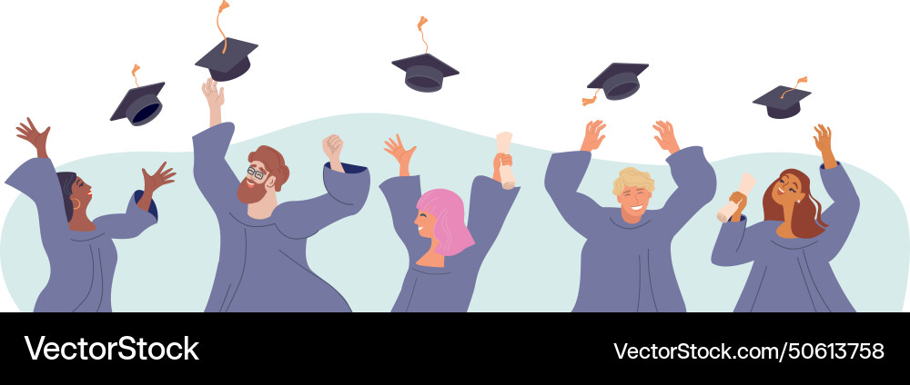 Students celebrating university graduation Vector Image